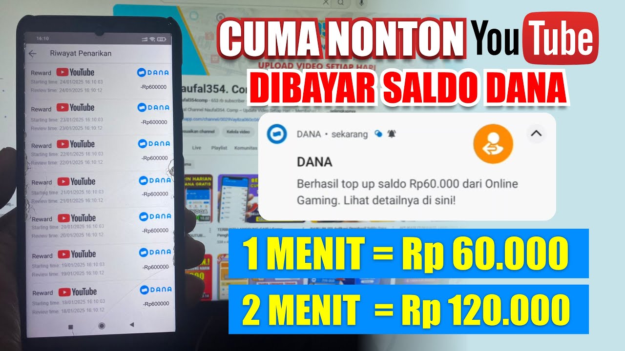 Nonton Youtube 2 Menit Cair Rp200 Ribu! Cara Dapat Saldo DANA Gratis Terbaru 2025 yang Terbukti ...