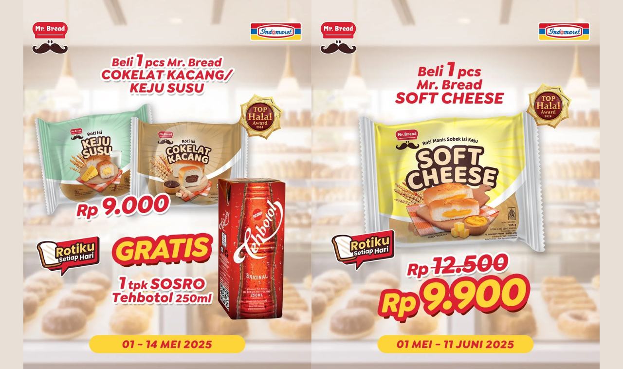 Cuma Rp9.000! Promo Mr. Bread di Indomaret: Dapat Teh Botol Gratis ...